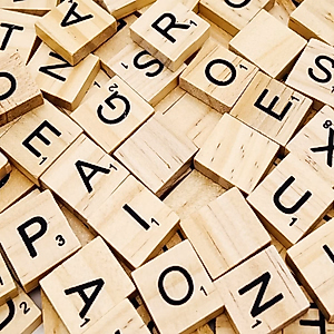 MYYZMY 300 Pcs Scrabble Letters, Wood Scrabble Tiles for Crafts Making Crossword Game