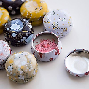 Rarapop 12 Pack Reusable Mini Round Tinplate Candle Tin Jars with Lids, 20ml Small Flower Travel Tin Cans Refillable Empty Container Bottle for Lip Balm, Salve, Eye Shadow, Powder