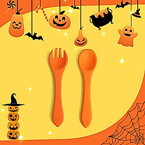 Halloween Pumpkin Silicone Baby & Toddler Plates Set With Fork & Spoon