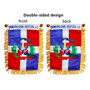 2 Pack Dominican Republic Window Hanging Flag 4 X 6 Inch,Dominica Small Mini Car Banner Flag,Fringed & Double Sided Hanging Flag with no Suction Cup,Car Home Decoration,International Festival Party