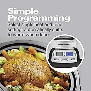 Hamilton Beach 33861 Portable Programmable Slow Cooker, Dishwasher Safe Crock, 6 Qt, FlexCook Dual Digital Timer/2 Heat Settings, Lid Lock for Easy Travel, Silver