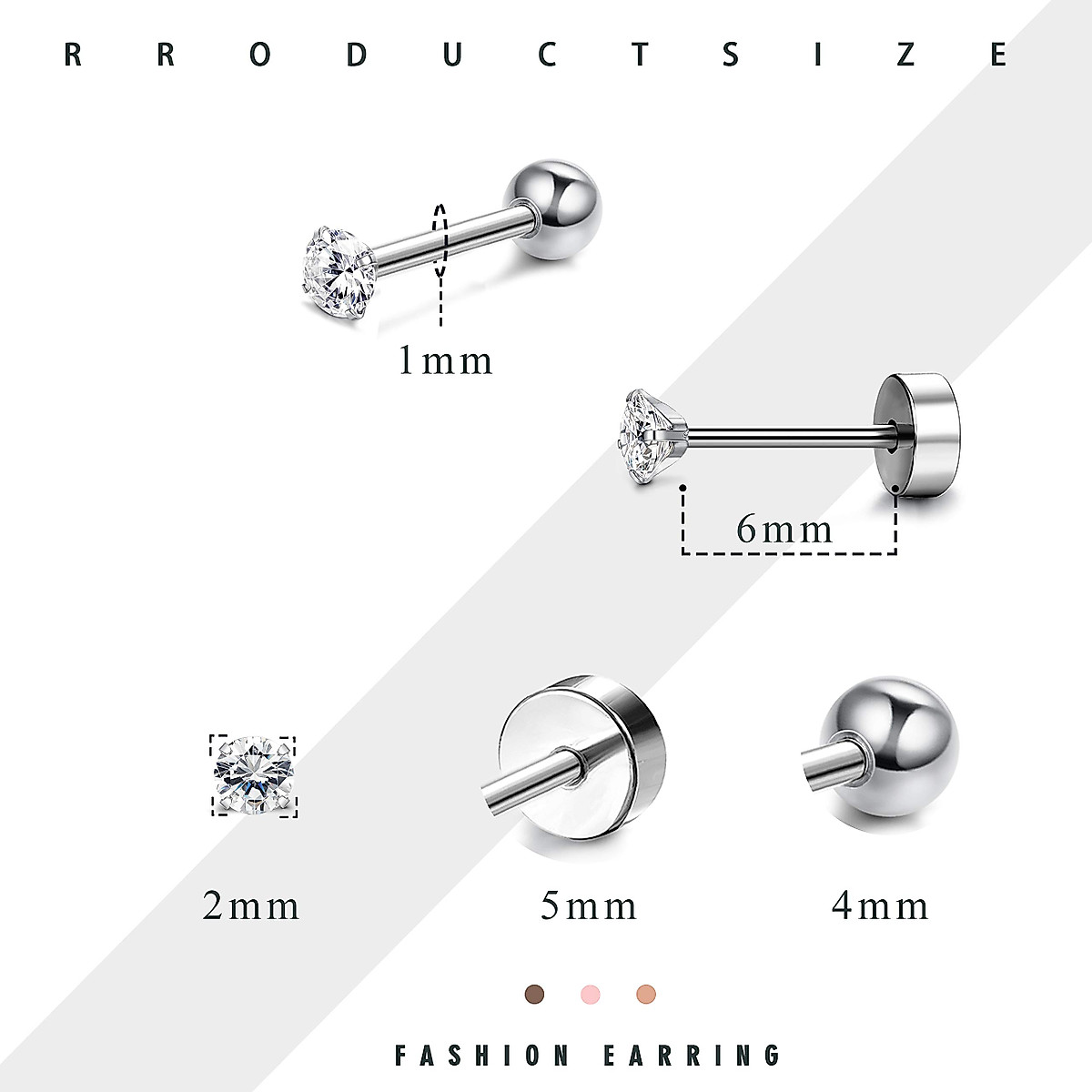 Drperfect 8 Pairs Cartilage Earring Stud for Womens Mens Tiny Stainless Steel Ear Stud Piercing CZ Screw Flat Back Barbell Stud Earrings 2-5mm