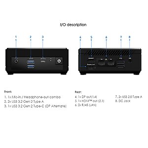 MSI Cubi B0A9 Mini Form Factor Business Desktop, Intel N200 Processor, 32GB RAM, 1TB SSD, Wi-Fi 5 and Bluetooth, Display Port, HDMI, RJ-45, USB 3.2 Gen 2, VESA Mount, Windows 11 Pro, Black