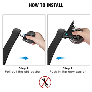 Hirate 5 Pack Office Chair Casters (2 with Brakes, 3 Without), 3" Lockable Heavy Duty Swivel Caster Replacements Smooth Rolling for Hardwood Floor Carpet