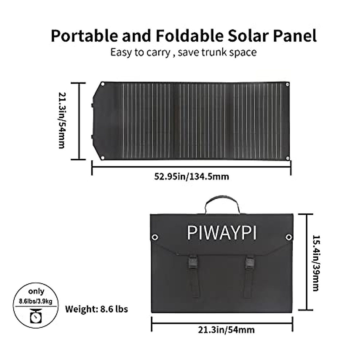 PIWAYPI 100W Portable Solar Panel, Foldable Solar Charger Kit with QC 3.0 USB Ports, 22% High Efficiency, Compatible with Jackery/EF/Anker Power Station for RV, Camping, Blackout