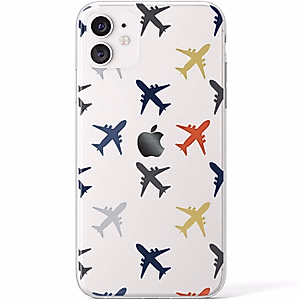 Mertak Clear Case Compatible with iPhone 15 14 13 Pro Max 12 Mini 11 SE Xr Xs 8 Plus 7 6s Cute Pilot Design Airplanes Trip Protective TPU Lightweight Travel Cover Slim Aviation Flexible Silicone