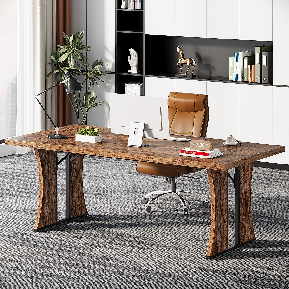 Condemo 70.9 inch Simple Office Computer Desk, Large Executive Desk, Modern Industrial Study Writing Table Workstation, Business Furniture for Home Office, Rustic Brown