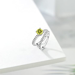 Gem Stone King 925 Sterling Silver Canary Mystic Topaz and White Moissanite Wedding Engagement Band Bridal Set Ring For Women (1.49 Cttw, Gemstone, Available In Size 5, 6, 7, 8, 9)