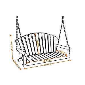 Anraja 800lbs Rustic Hanging Log Porch Swing Wood with Chains Heavy Duty 4 Ft, Lightly Toasted