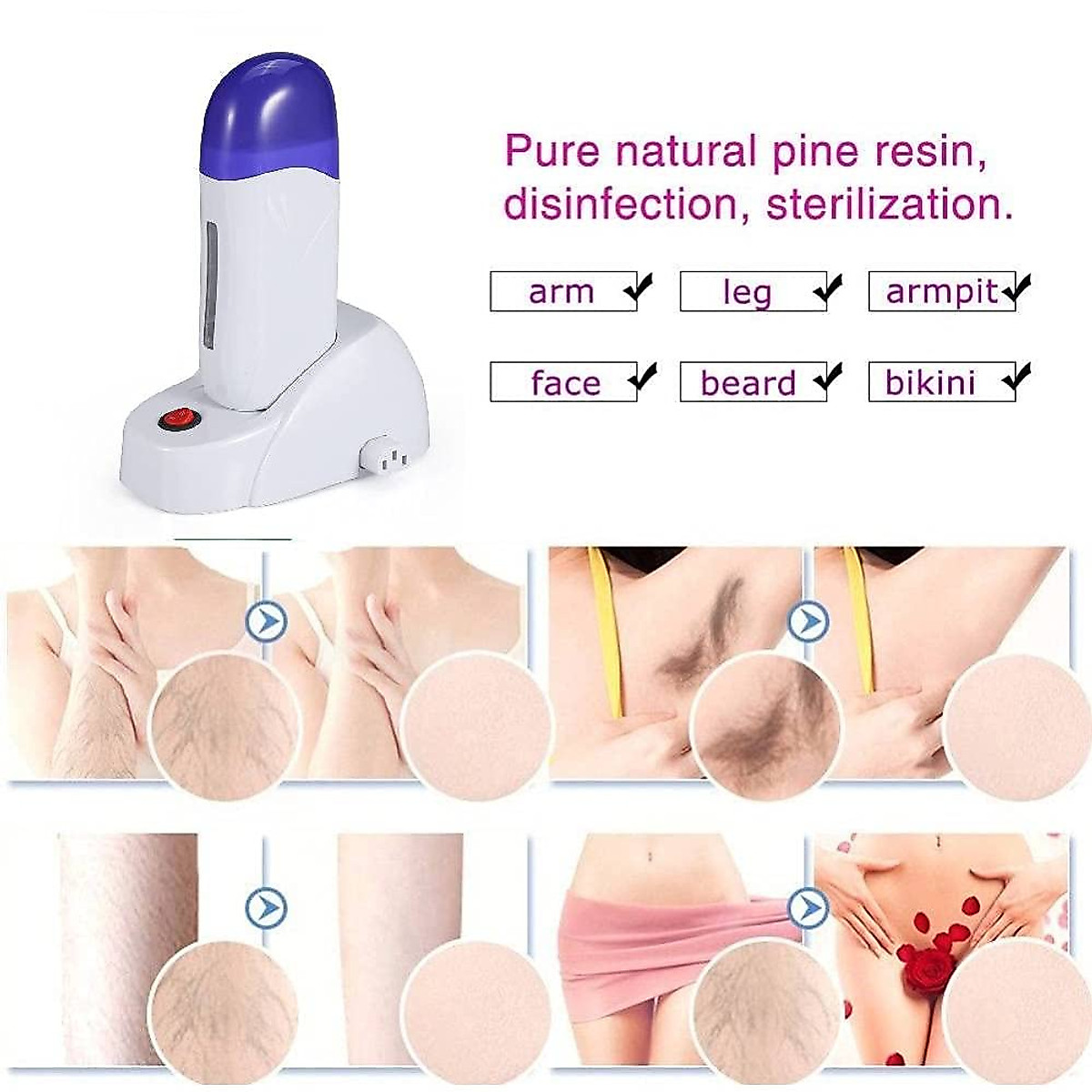 Roll-On Electric Waxing Machine for Painless Hair Removal, Warm Roller Wax Cartridge with Pedestal for Women and Men