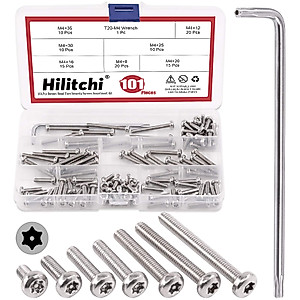 Hilitchi 100Pcs 7Sizes M4 Button Head Torx Security Screws Stainless Steel Tamper Proof Screws w T20 Bit, M4x8/12/16/20/25/30/35(Assortment Kit)