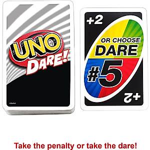 Mattel Games UNO Dare Card Game for Family Night Featuring Challenging and Silly Dares from 3 Different Categories