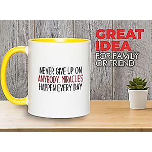 Bubble Hugs Nurse 2Tone Yellow Mug 11oz - Never give up - Labor Clinical Certified Nursing Assistant Surgical Emergency Oncology Practitioner