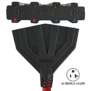 Conntek 1.5-Feet, 20-Amp L14-20P 125/250-Volt to (4) 15/20-Amp Female Connector, 4 Prong Generator Locking Extension Cord
