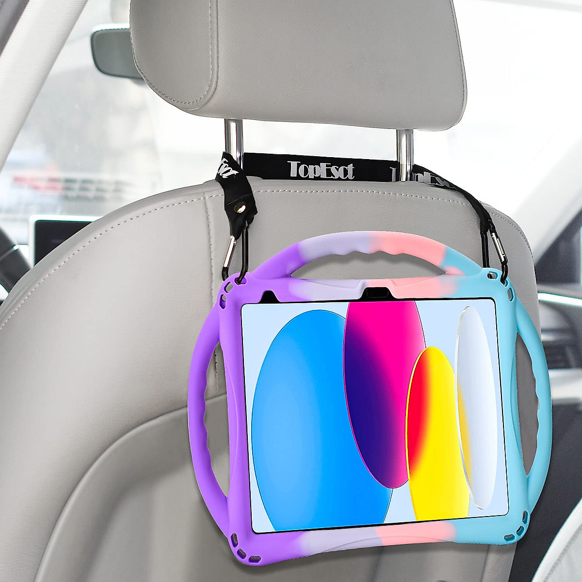 TopEsct Kids Case for iPad (A16) 11th Gen 11" 2025, iPad 10th Gen 10.9" 2022 with Tempered Glass Screen Protector, Silicone Shockproof Case Comes with Strap (Purple&Turquoise)