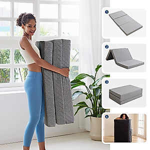 AMICLIBER 4 Inch Tri-Fold Mattress, Twin Memory Foam Foldable Mattress, Tri Folding Mattress with Washable Cover, 75"x 38"x 4"