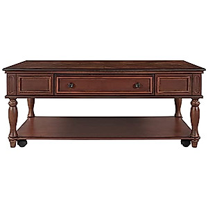 AOCOROE Large Wood Coffee Table with Lockable Casters French Country Style Coffee Table with Drawers. 47 Inch Center Table for Living Room