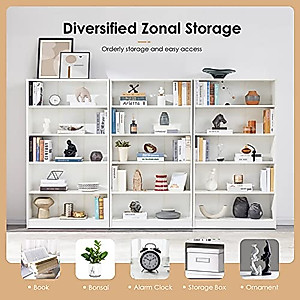 STARY 5 Shelf Bookcase White Tall Bookshelf for Bedroom 5 Tier Modern Wood Bookshelf 33" Wide 60" Tall