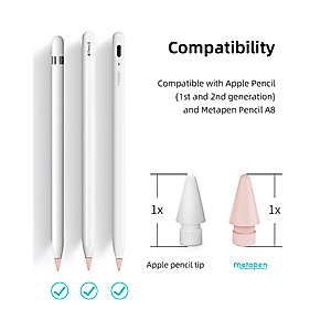 Metapen Pencil Tips for Apple Pencil 2nd and 1st Generation, Metapen A8-1:1 Original Size (5 Colors, 2X More Durable), Fit Well for iPad Pen for iPad Pro/Mini/Air (Red/Yellow/Purple/Pink/Cyan)