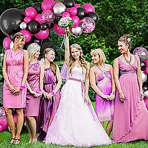 Pink Black Balloon Garland,BTZO Balloons Arch Kit With Metallic Silver Pink Confetti Balloons,Black and Pink Balloons for Birthday Wedding Baby Shower Engagement Party Decorations