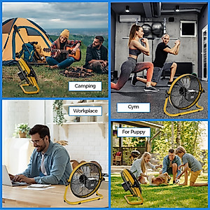 YUEMA Battery Operated Floor Fan - Rechargeable Powered Fan Cordless High Velocity Metal Blade Portable Fan for Camping Travel Patio Tent Indoor Outdoor Fan 12 Inch 360 Degree Manual Tilt 12 Speed