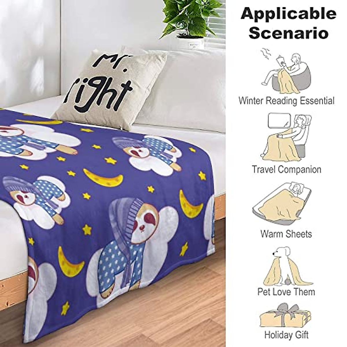 Sloth Throw Blanket- Warm Fuzzy Cozy Sloth Fleece Blanket Soft Lightweight Sloth Blanket for Office Travel Camping Sloth Gift for Women Men Kids…