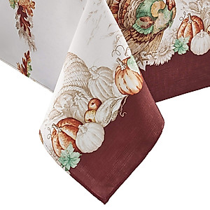 Elrene Home Fashions Holiday Turkey Bordered Fall Wrinkle Resistant Tablecloth, Seasonal Dining-Table Cover, 60" x 144" Rectangle
