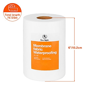 One Sight Waterproofing Membrane Fabric, 6 Inch X 75 Foot Roll Anti-Fracture Membrane Fabric, Non-Woven Waterproof Fiberglass Mesh Tape for Bathroom Shower Walls, Floors, Tiles