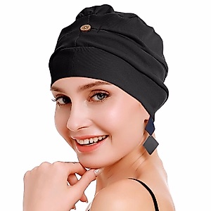 osvyo Cotton Chemo Turbans for Women Cancer hairloss hat - Cotton LightWeight headwear Sealed Packaging BLACK