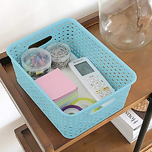 EudokkyNA 6-pack Plastic Weave Storage Basket, Small Basket, 10" x 7.48" x 4.13" Blue,white