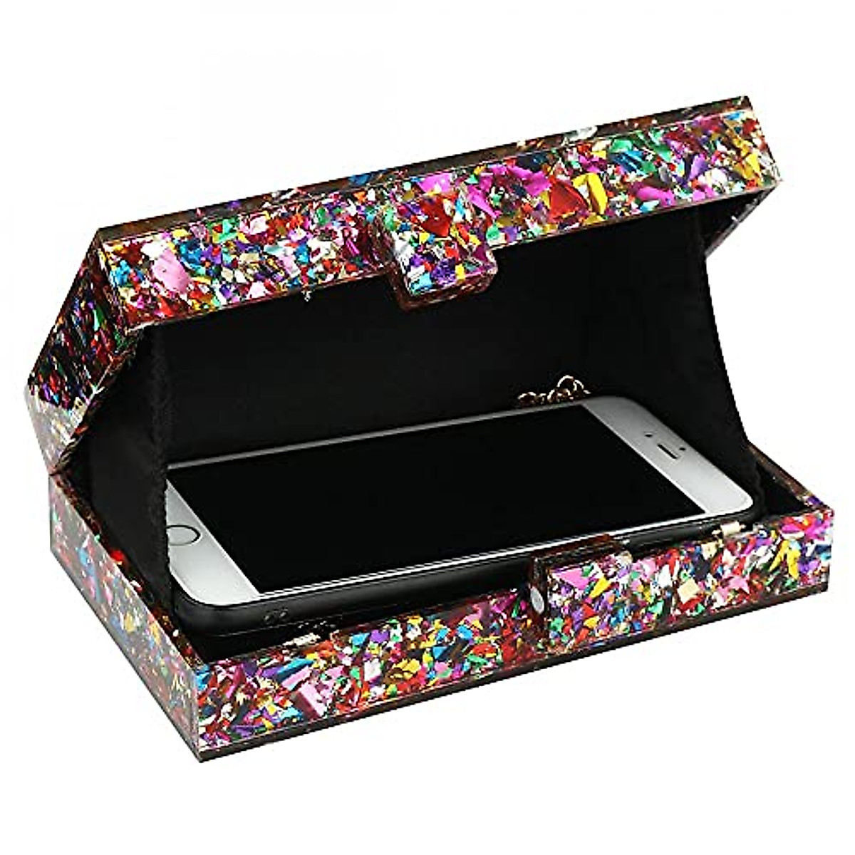 Acrylic Box Evening Clutch Bag for Women Geometric Patterns Purses Sequin Handbag Lady Party Wedding Banquet Bag (Multi-colored)