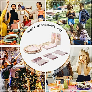 Pink and Gold Party Supplies – 175 Disposable Dinnerware Set Gold Dots on Pink Paper Plates Cups and Napkins, Gold Plastic Knives Spoons Forks for Baby Shower Wedding Party Bridal Shower