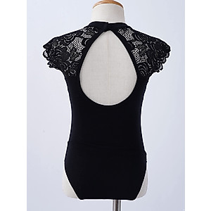 Jizyo Girls Sleeveless Lace Splice Gymnastics Ballet Dance Leotard One-Piece Unitard Biketard Bodysuit Ballerina Dancewear Black 9-10 Years