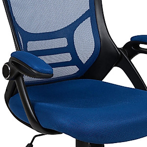 Flash Furniture Porter High Back Mesh Ergonomic Swivel Office Chair with Lumbar Support, Flip-Up Arms, Tilt Lock/Tilt Tension, Height Adjustable, Blue/Black Frame