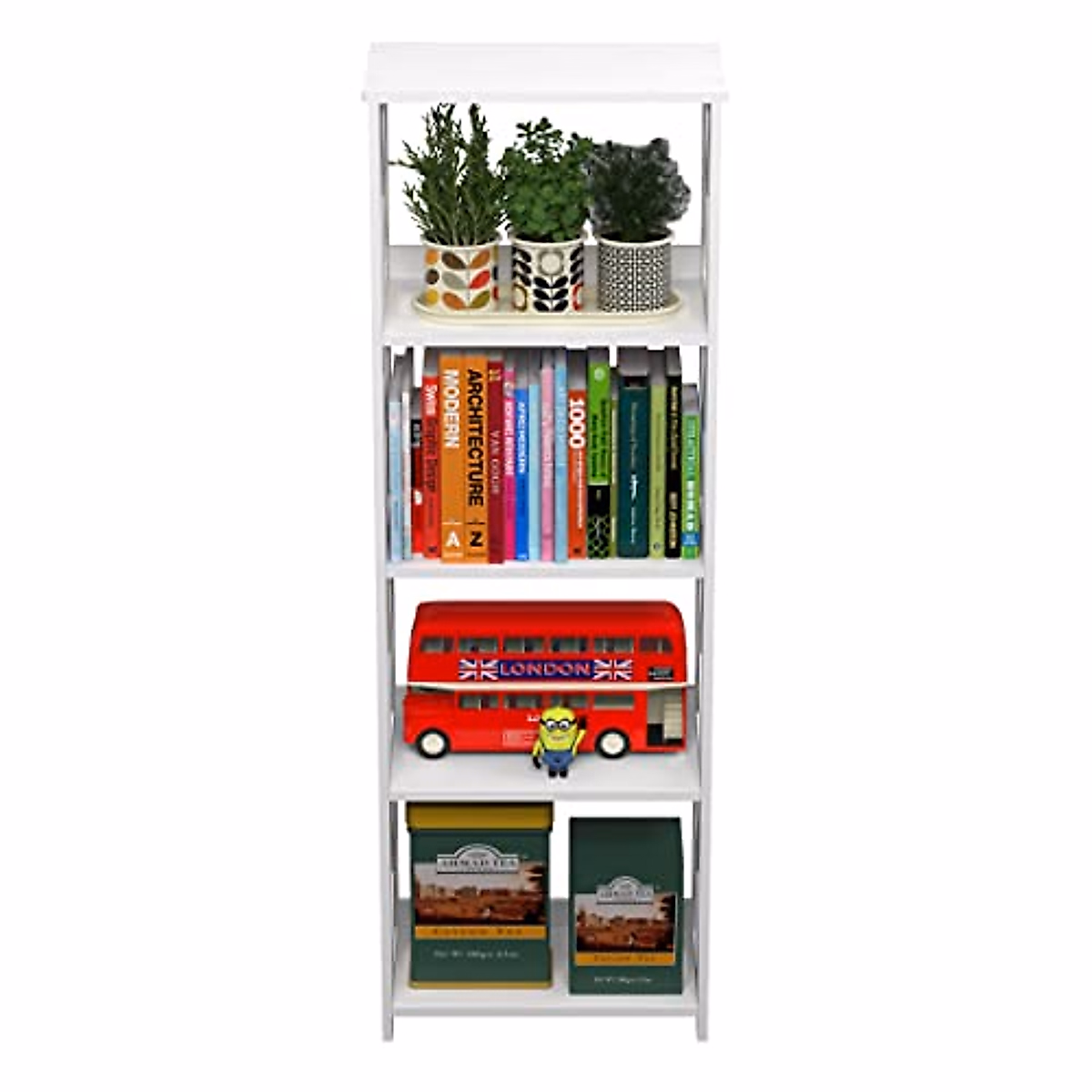 Rerii Bookcase, 5 Tier Small Bookshelf Kids Open Shelves, Standing Book Storage Case Shelf Display Rack Table for Bathroom Living Room Bedroom Office, White