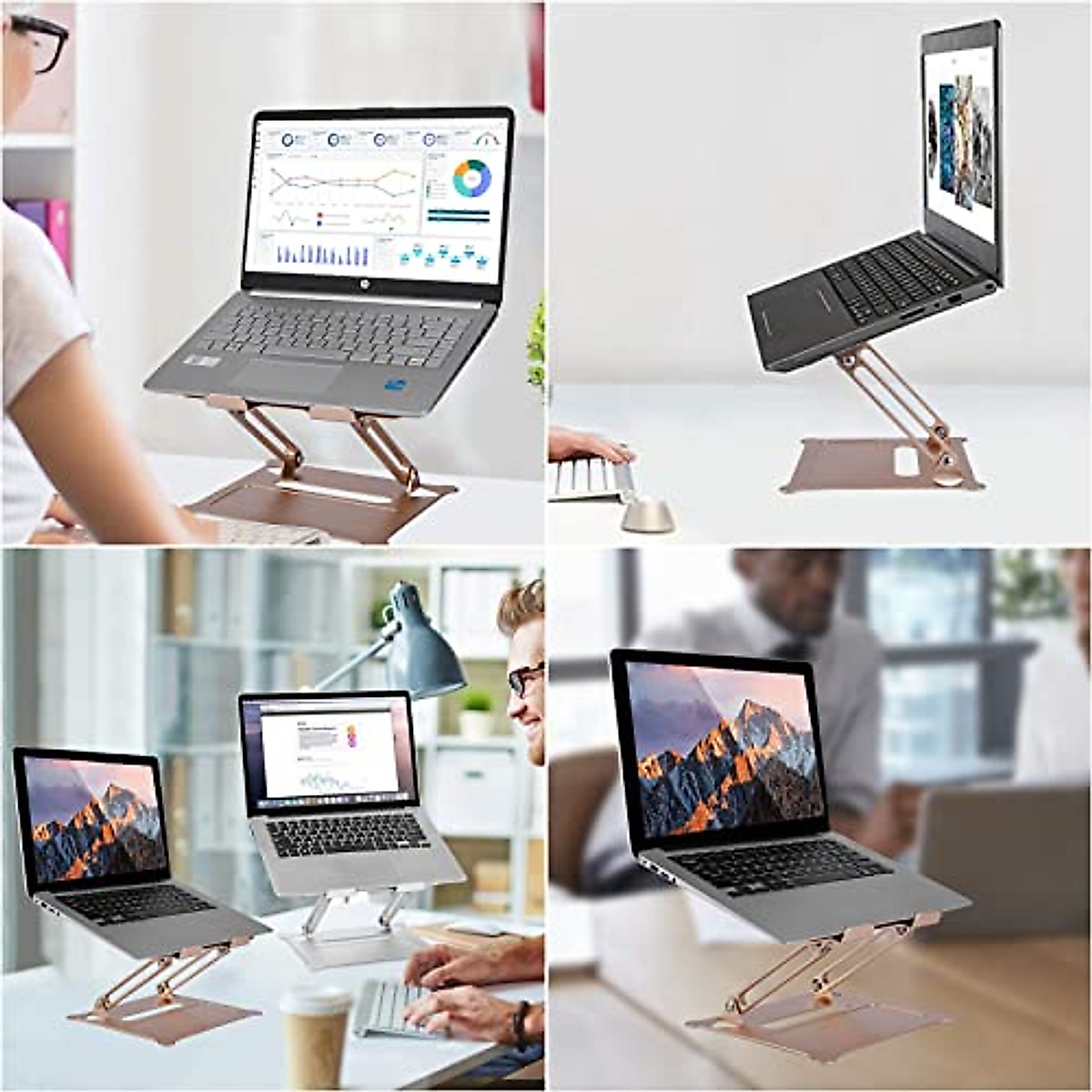Fbrand Aluminum Laptop StandDesk, Portable Computer StandLaptop, Notebook Laptop RiserDesk, Ergonomic Adjustable Height Notebook Stand Holder11 to 17 in Mac MacBook Pro Air Dell, Gold