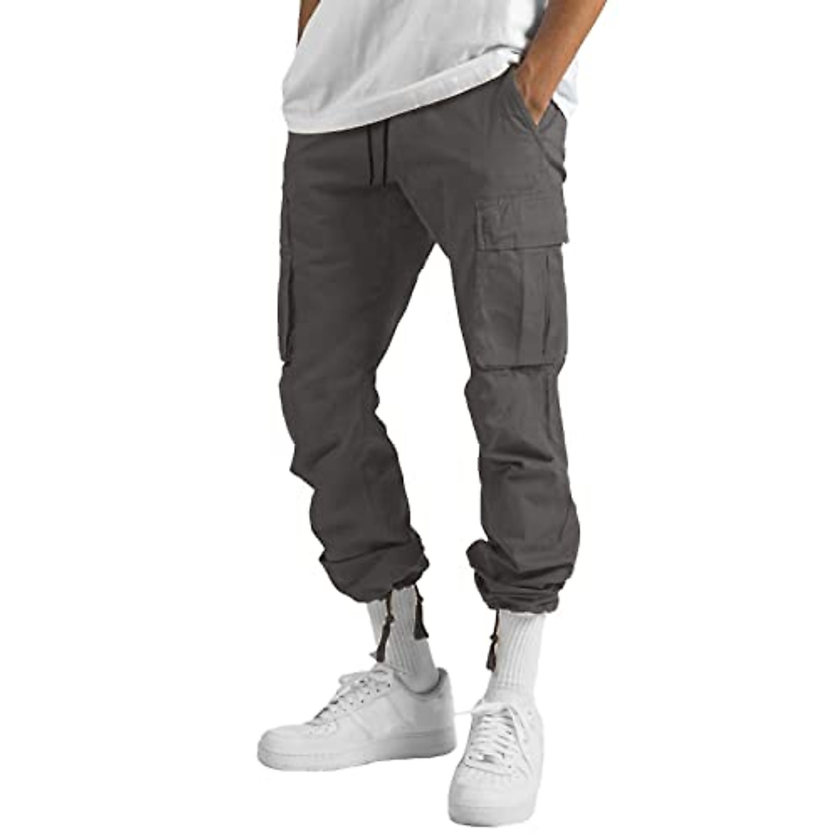 UNSERE Men Trendy Cargo Pants Fashion Military Army Solid Color Combat Work Multi-Pockets Trouser Casual High-Waist Lightweight Stretchy Hiking Workout Jogger Cargo Pants(Dark Gray-3,X-Large)