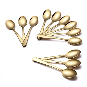 Buyer Star 12 Pieces Gold Teaspoons 5.5-Inch Mini Coffee Spoons Stainless Steel Sugar Demitasse Espresso Spoons