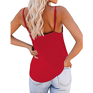 OMSJ Women's Spaghetti Strap Tank Tops V Neck Sleeveless Summer Loose Fit Shirts(L, Red)