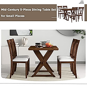 Harper & Bright Designs 5 Piece Dining Table Set, Wood Rectangular Dining Table and 4 Upholstered Chairs, Mid-Century Kitchen Dining Room Table Chairs Set for 4 Persons (Antique Brown)