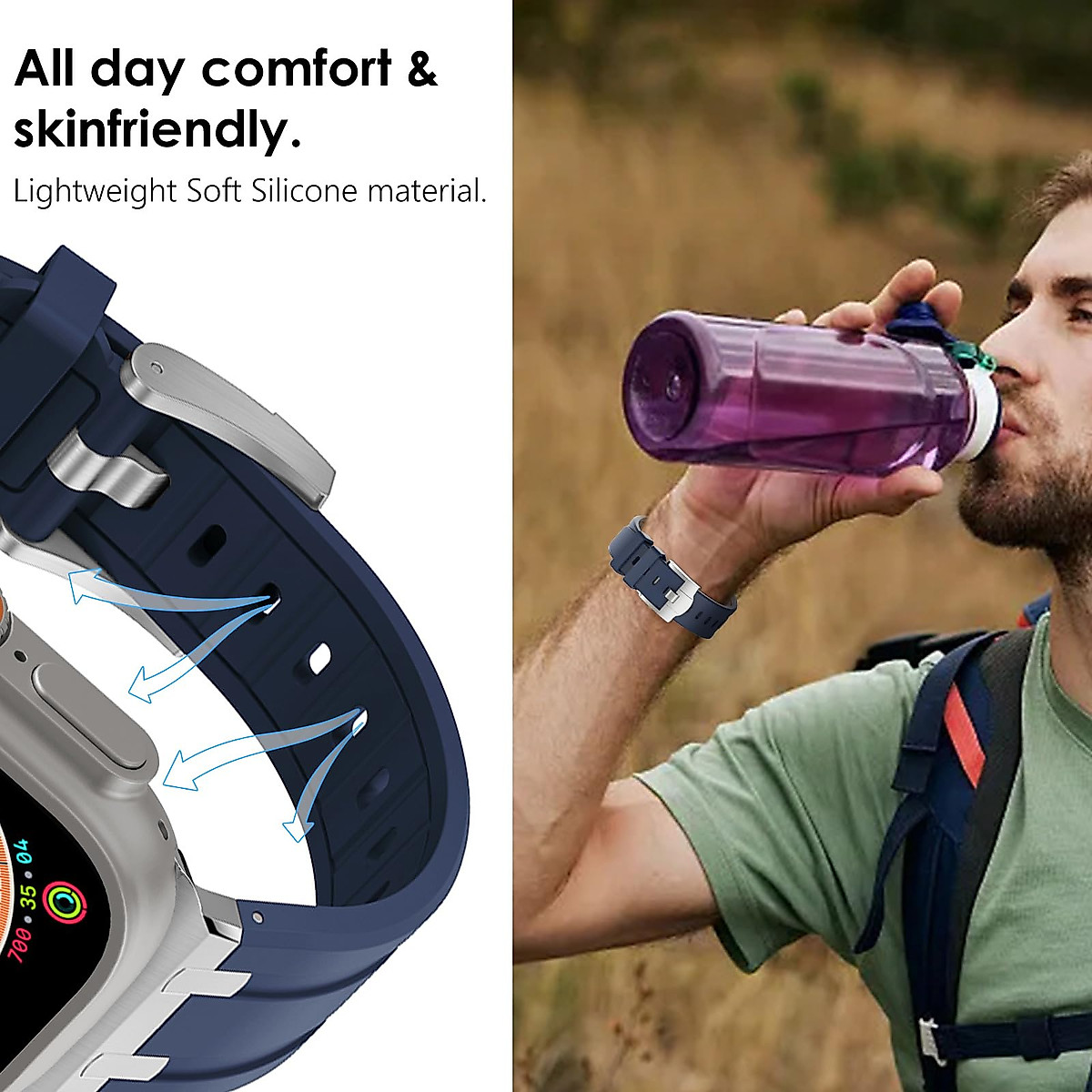 WINGLE for Apple Watch Band Ultra 2 Band Ultra Band 49mm 46mm 45mm 44mm 42mm for Men Series 10 9 8 7 SE 6 5 4, AP Liquid Silicone Rubber Band for iWatch 3 2 1 Metal Adapter Luxury Cool Sport Strap