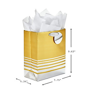 Hallmark 9" Medium Gift Bag with Tissue Paper (Silver and Gold Foil) for Graduations, Birthdays, Bridal Showers, Weddings, Christmas, Hanukkah, Holidays, All Occasion