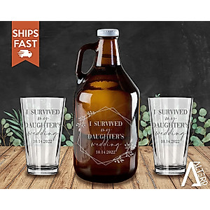 Alterd Industries - Personalized I survived My daughter's Wedding engraved glass, Father of the Bride gift, Mother of the Bride Gift, (21oz Stemless Wine)