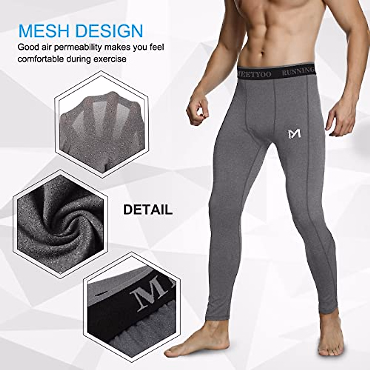 MEETYOO mens for Men, Cool Dry Sports Workout Running Tights Leggings Compression Pants, 3pcs-c, Large US