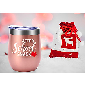 After School Snack Mug.Teacher Gifts for Women.Year End Graduation Gifts,Thank You Gifts,Christmas Gifts for Teachers Wine Tumbler(12oz Rose Gold)