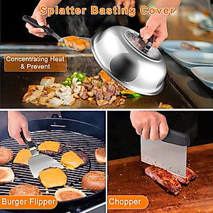 Latiret Griddle Accessories Kit, 24Pcs Grilling Accessories Set for Blackstone and Camp Chef, Flat Top Griddle Accessories Set with Scraper, Enlarged Spatulas, Basting Cover for BBQ