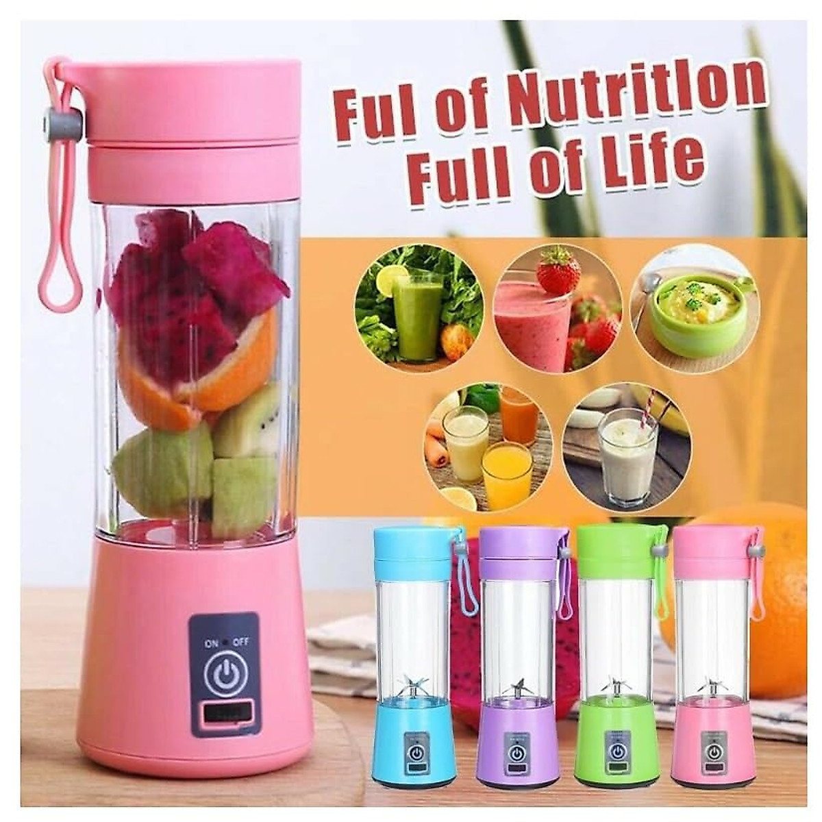 Generic Fresh Juice Portable Blenders and Mini Fruit Smoothie Milk-shake Mixer Bottle Blander Licuadora Portatil Juicer (Pink), Large