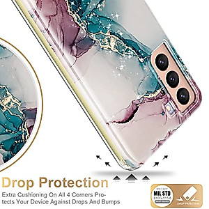 ESDOT for Samsung Galaxy S21 Case,Military Grade Passing 21ft Drop Test,Rugged Cover with Fashionable Designs for Women Girls,Shockproof Protective Phone Case for Galaxy S21 6.2" Turquoise Pink Marble