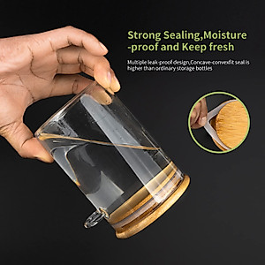 Airtight Food Storage Containers, Glass Storage Canister with Wooden Spoon and Lids ,15OZ Glass Jars with Lids,Glass Jar for Serving Bath Salt Sugar Spice Coffee Tea Cereals Condiment Food (1 set)