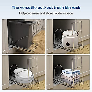 Tanamu Pull Out Trash Can Under Cabinet,Under Sink Heavy Duty Trash can，Roll-Out Sliding Adjustable Rack for Kitchen Trash Can,Chrome (Trash Can Not Included)